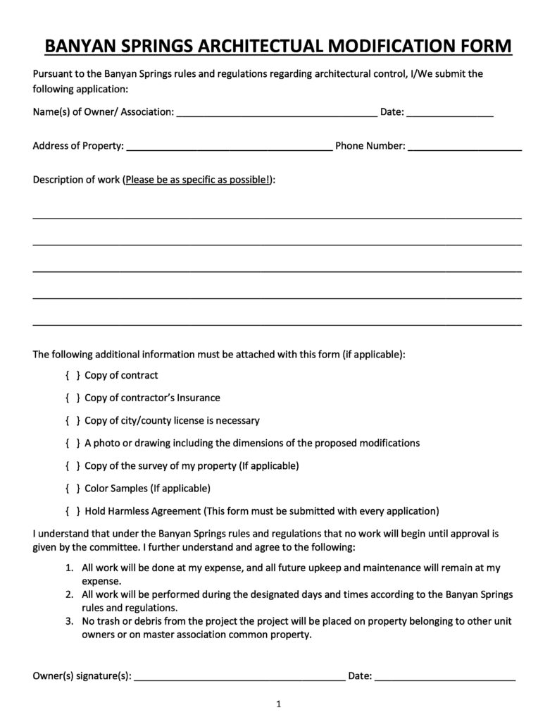 Architectural Modification Form - Banyan Springs Patio Villas ...