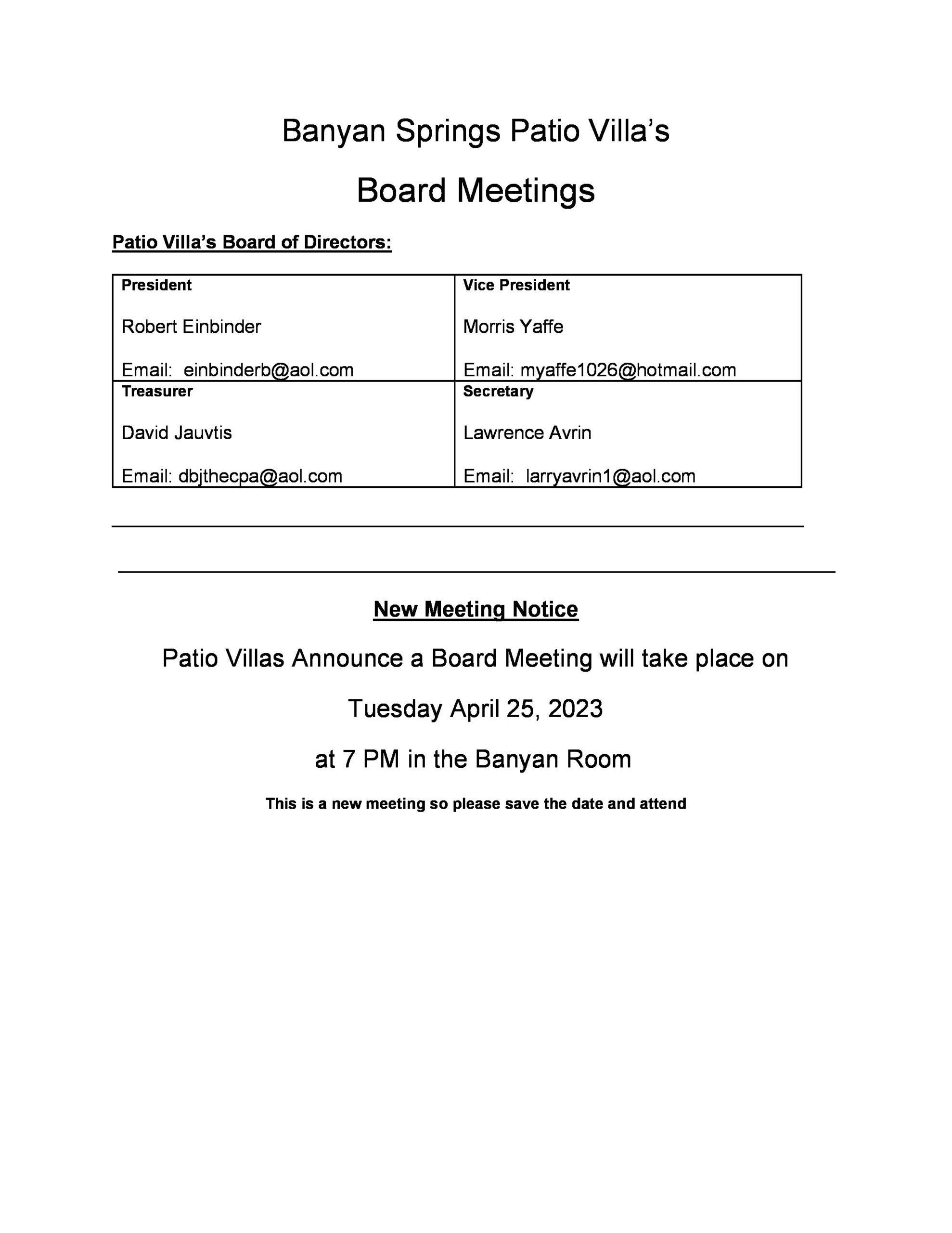 Upcoming Meeting Notices – Banyan Springs Patio Villas Association Inc